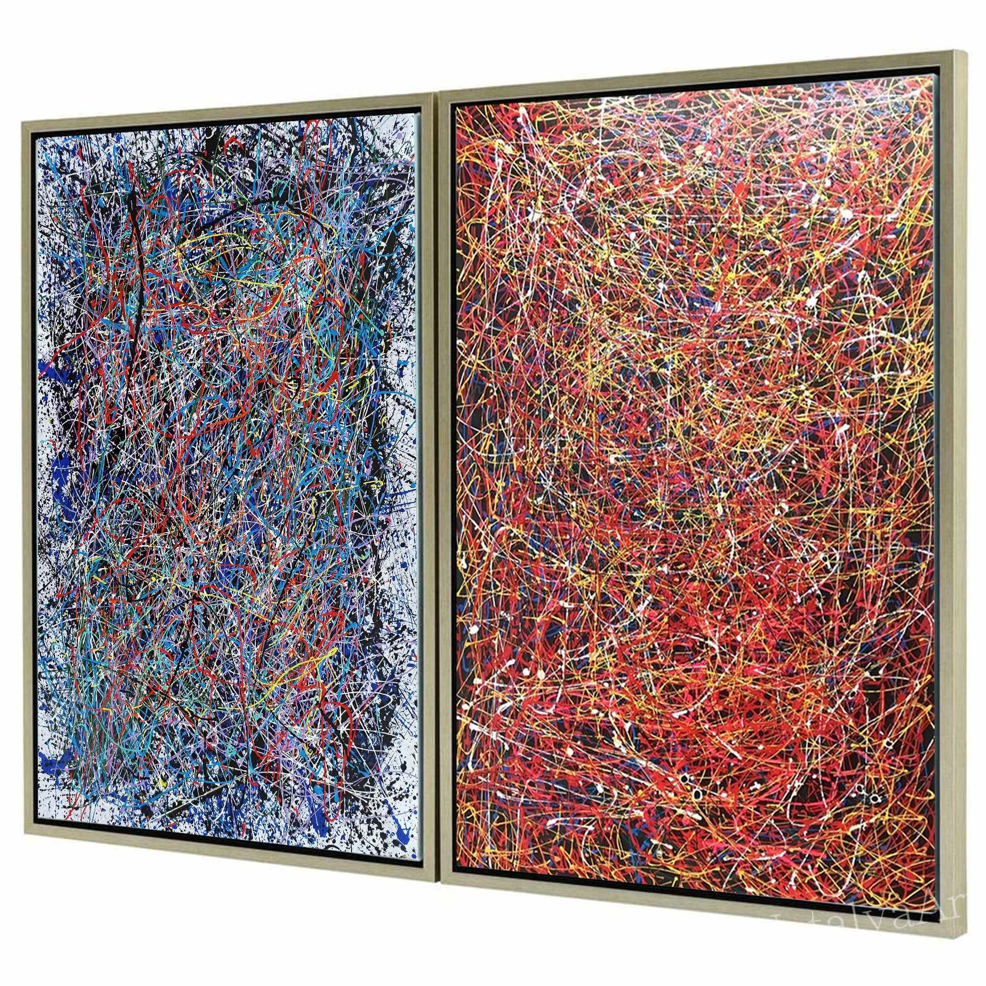 Large Set of 2 Painting Jackson Pollock Style Painting Set - Etsy UK