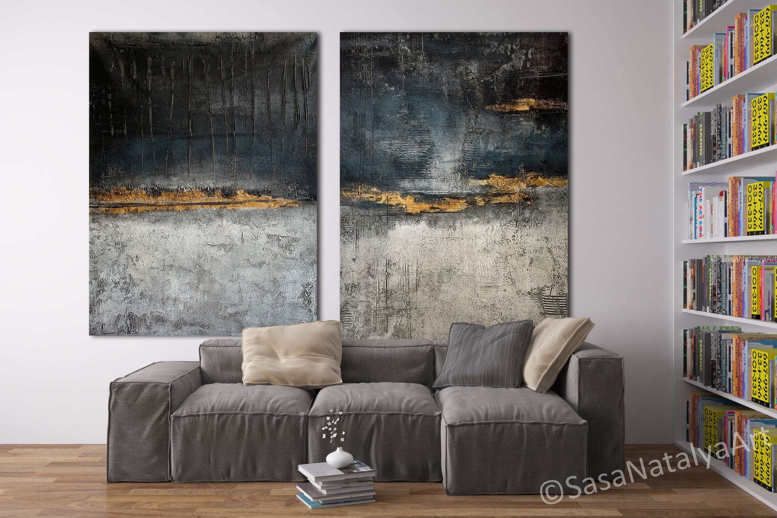 Black Abstract Painting Black Textured Art Set of 2 Black Wall - Etsy