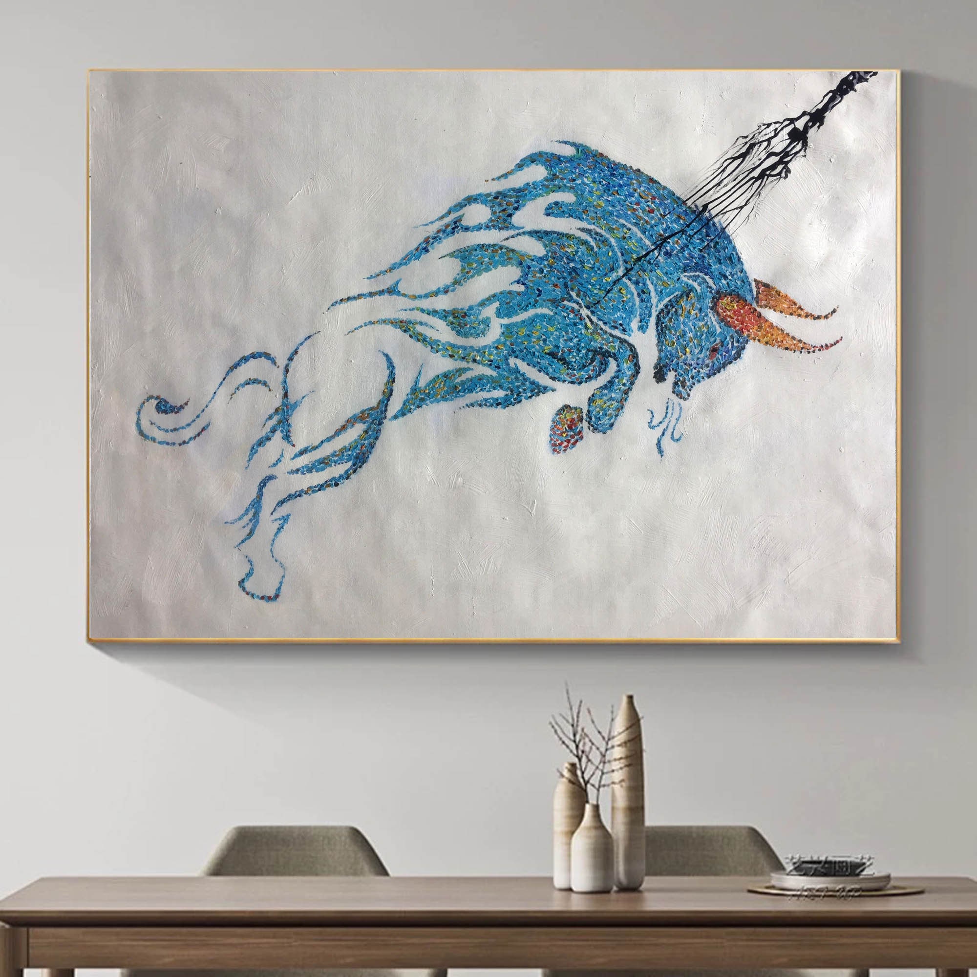 Bull Abstract Painting on Canvas Stock Market Bull Painting - Etsy UK