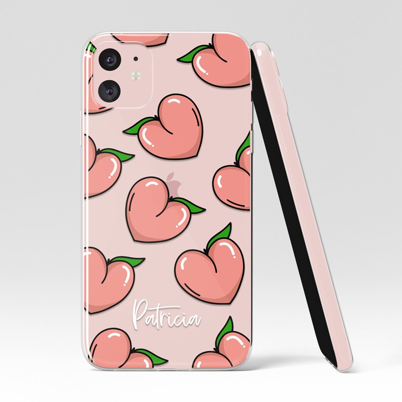 Personalised Name Custom Phone Case Clear Soft Gel Fruit Peach Design ...