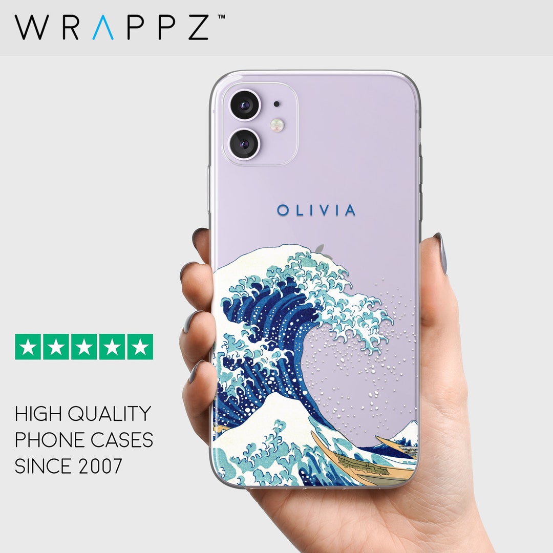 Personalised Name Custom Phone Case Clear Soft Gel Giant Wave Hokusai ...