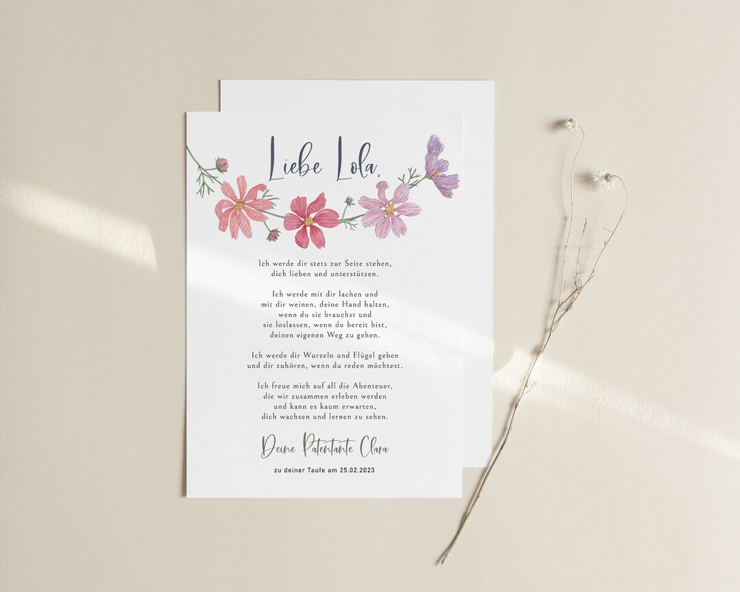 Letter to Godchild for Baptism/baptismal Letter Cosmea - Etsy