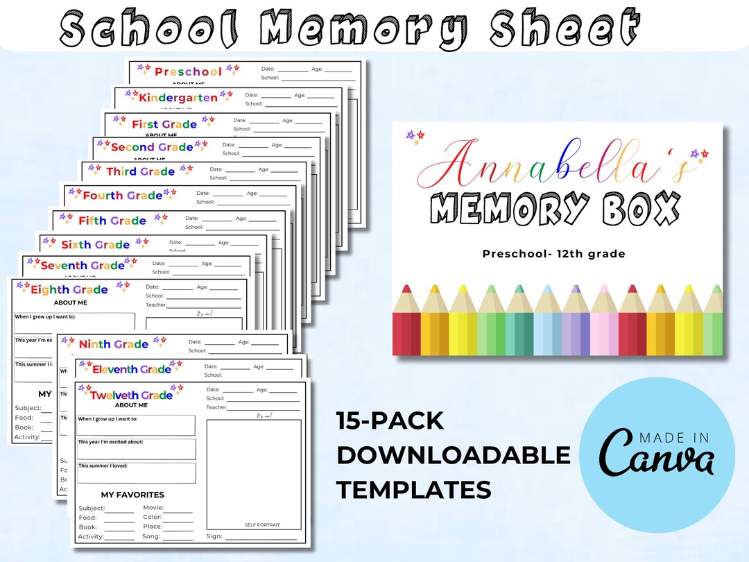 Kids Keepsake Journal, EDITABLE, PRINTABLE, Memory Book Sheets, Back to ...