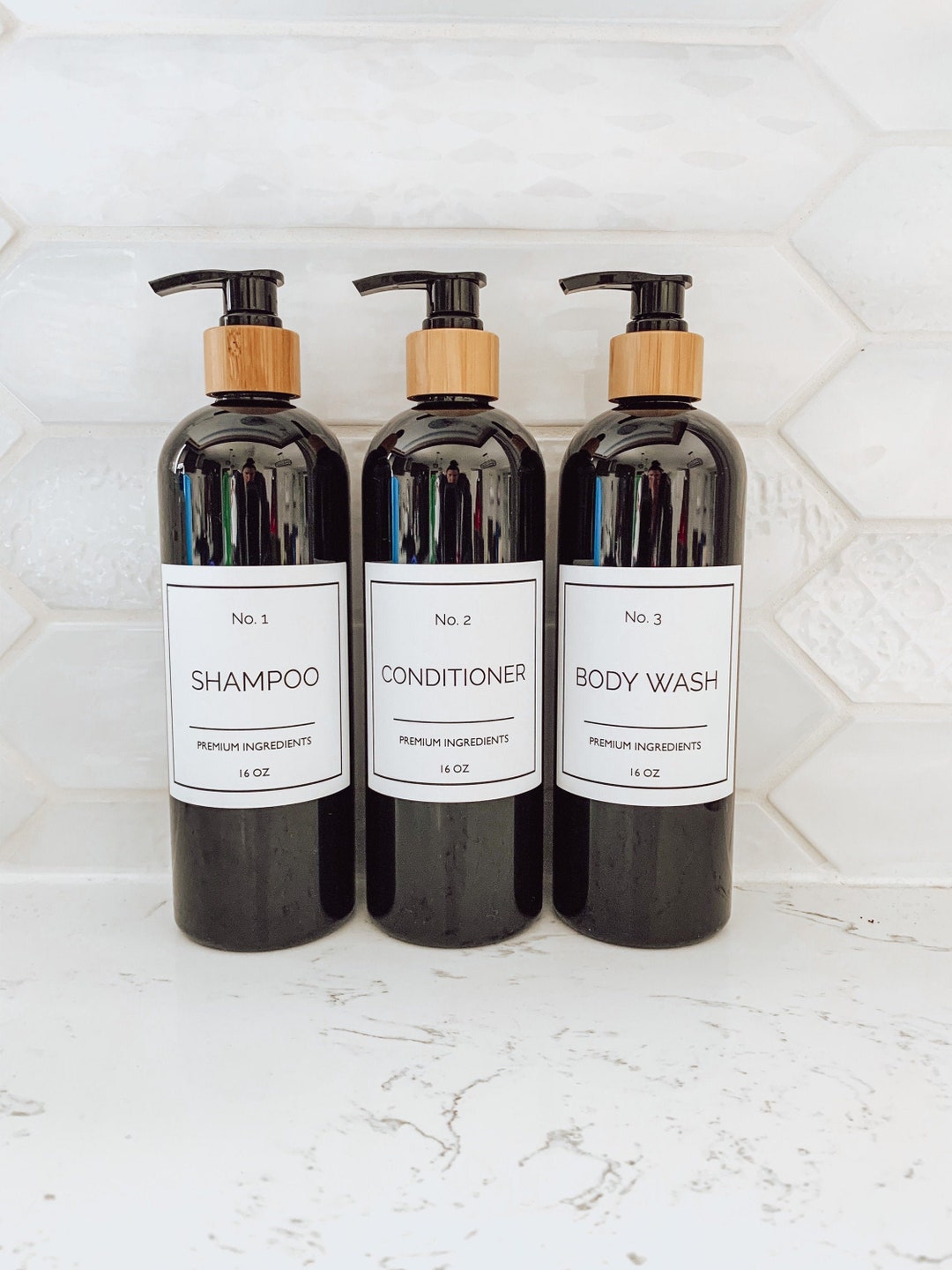 Bathroom Bottles shampoo Bottle Soap Dispenser Pump Bamboo Shower ...