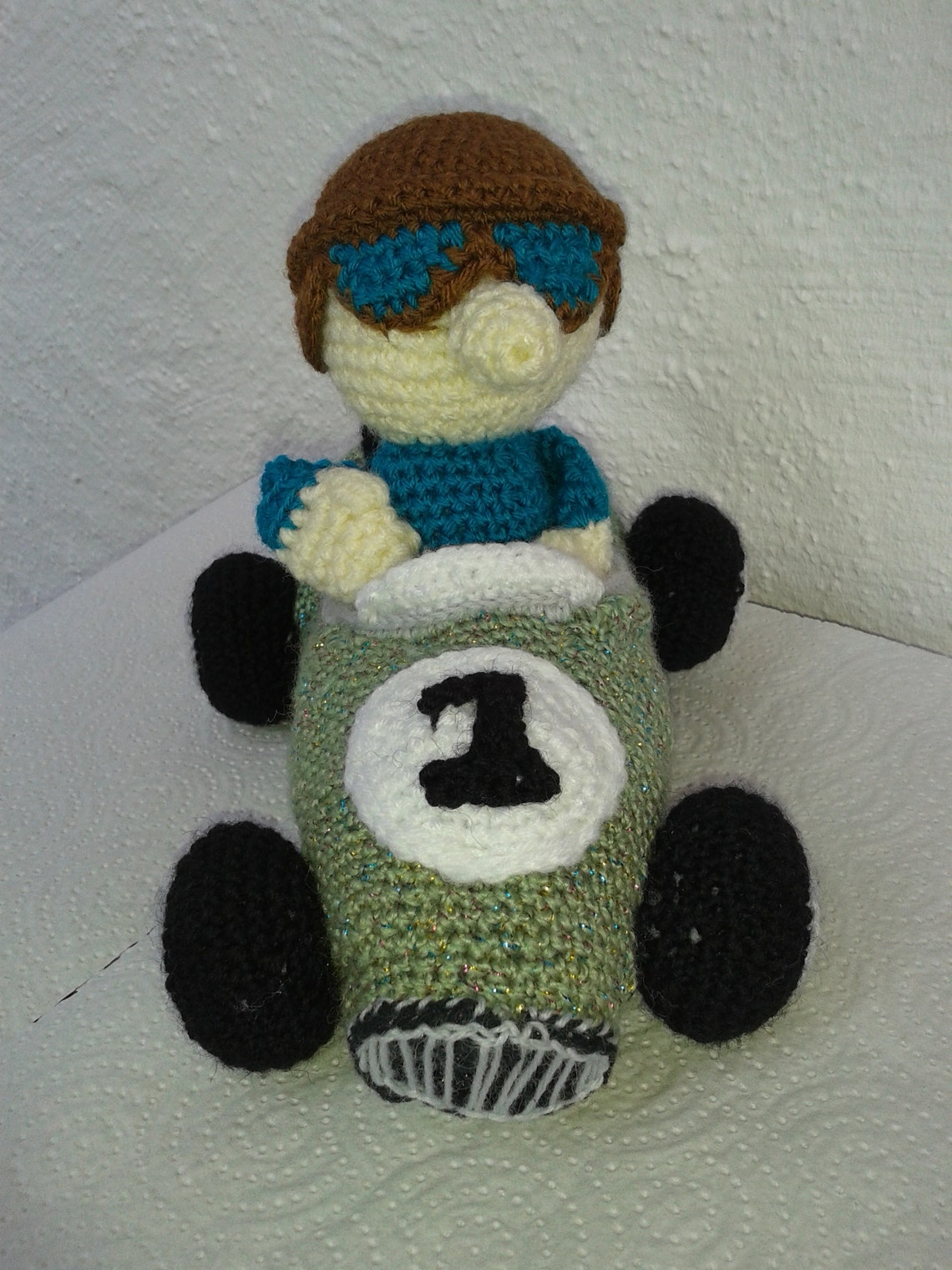 Racer Crocheted With Racing Car, Alfred the Racer Crocheted - Etsy