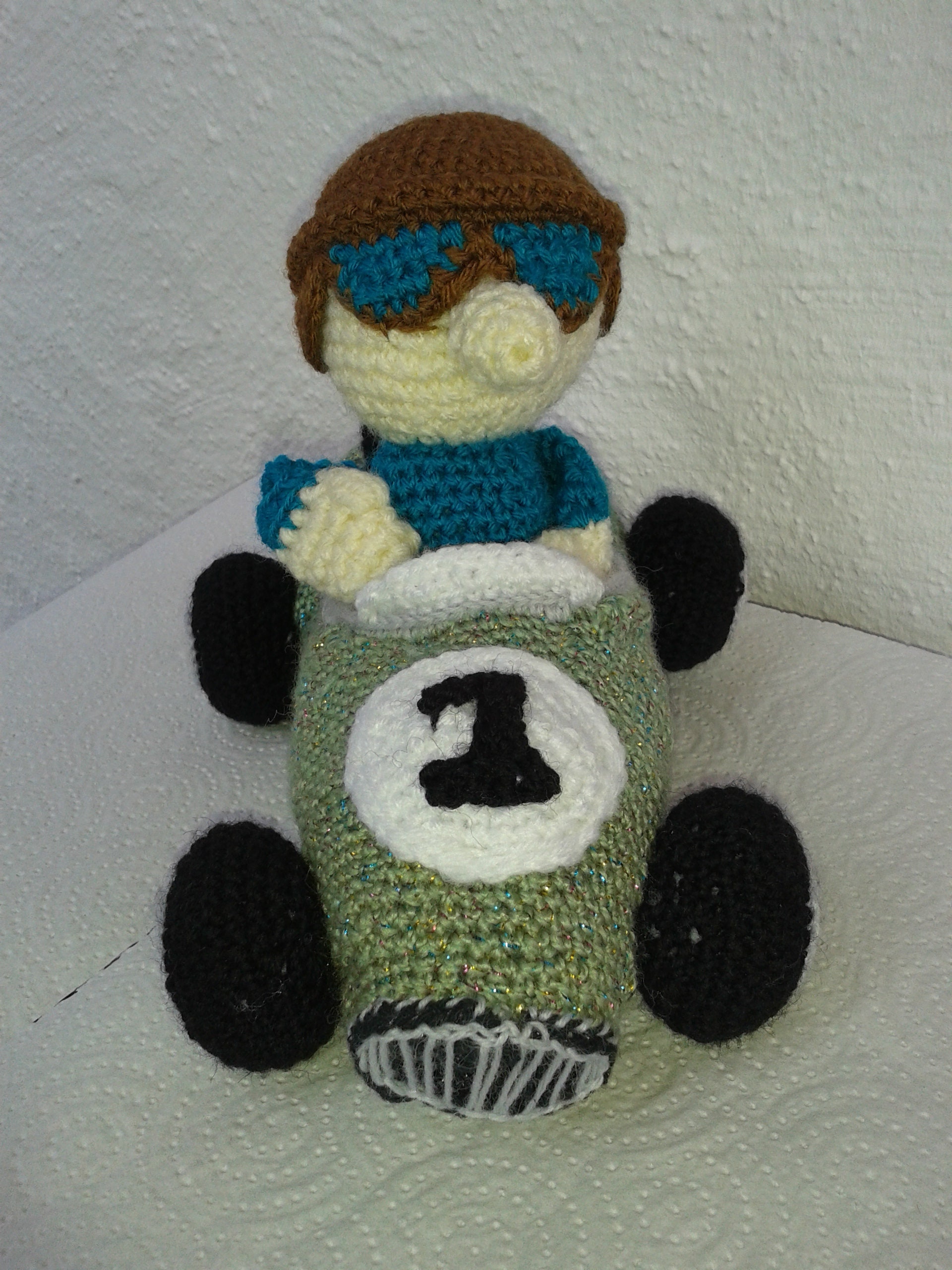Racer Crocheted With Racing Car, Alfred the Racer Crocheted - Etsy