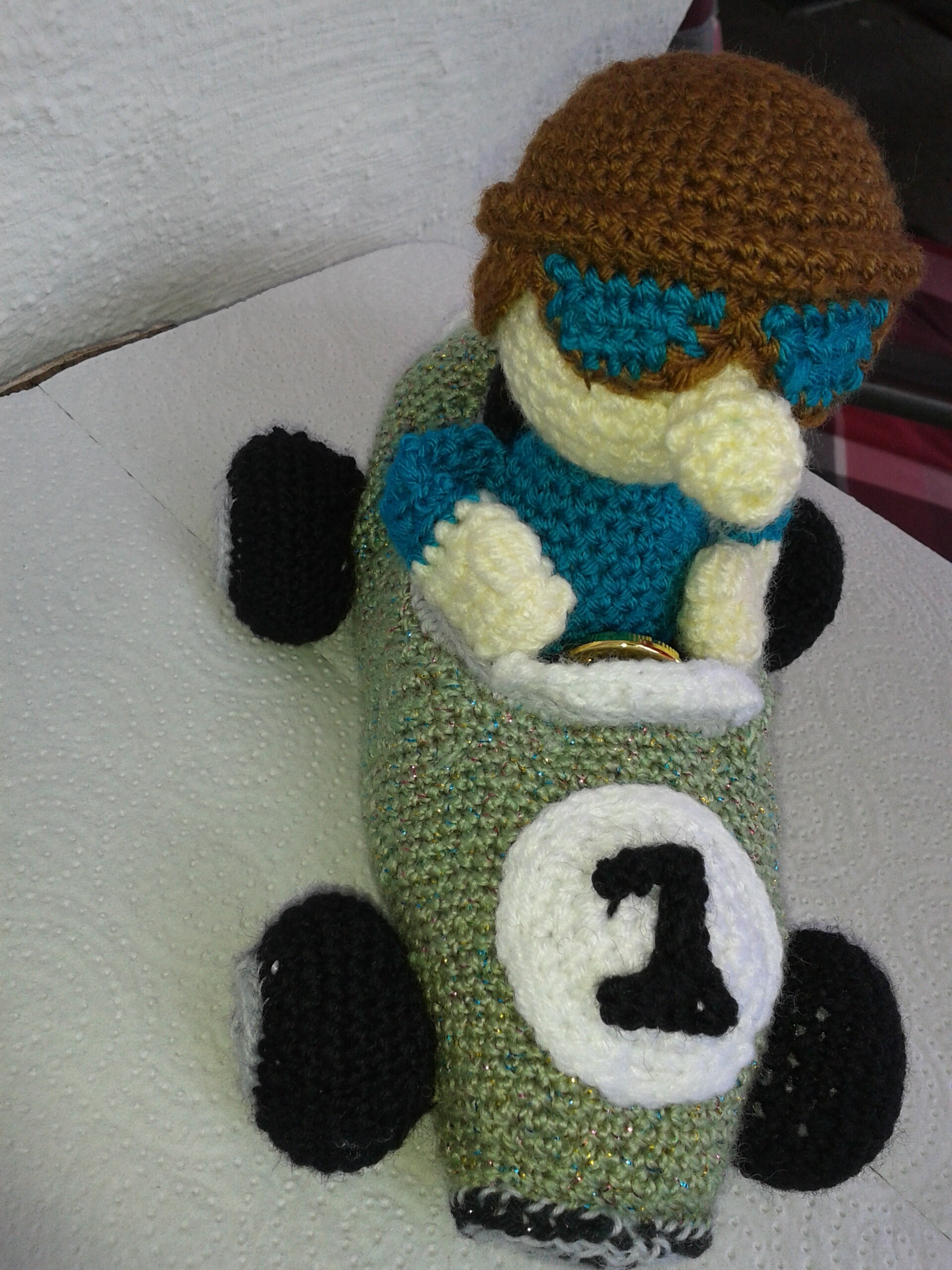Racer Crocheted With Racing Car, Alfred the Racer Crocheted - Etsy