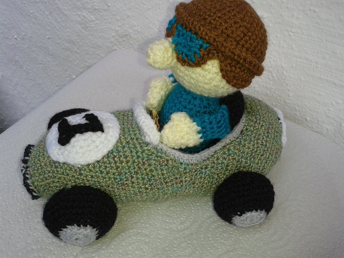 Racer Crocheted With Racing Car, Alfred the Racer Crocheted - Etsy