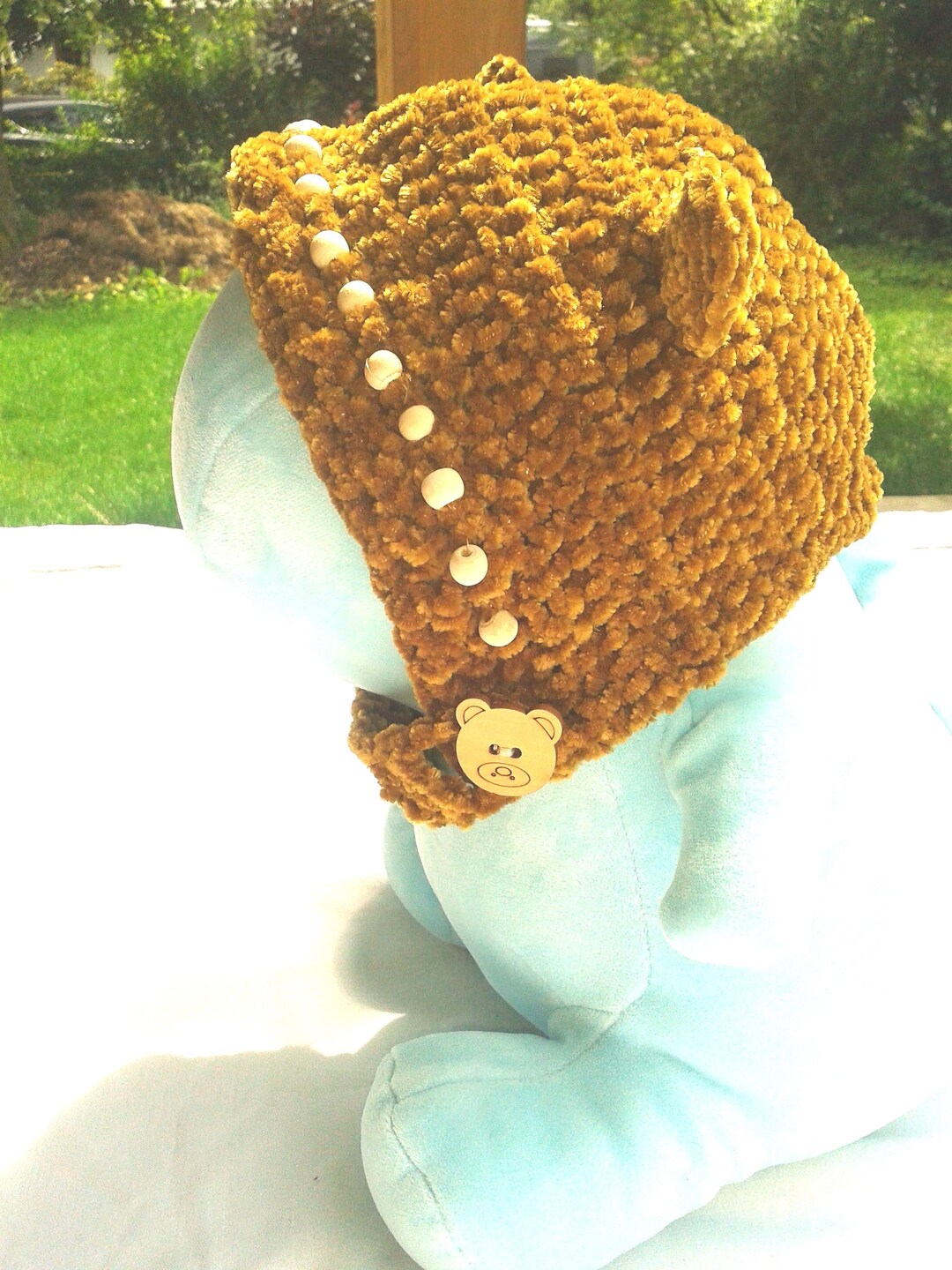 Baby Hat Children's Hat Bear Made of Chenille Wool With Wooden Button ...