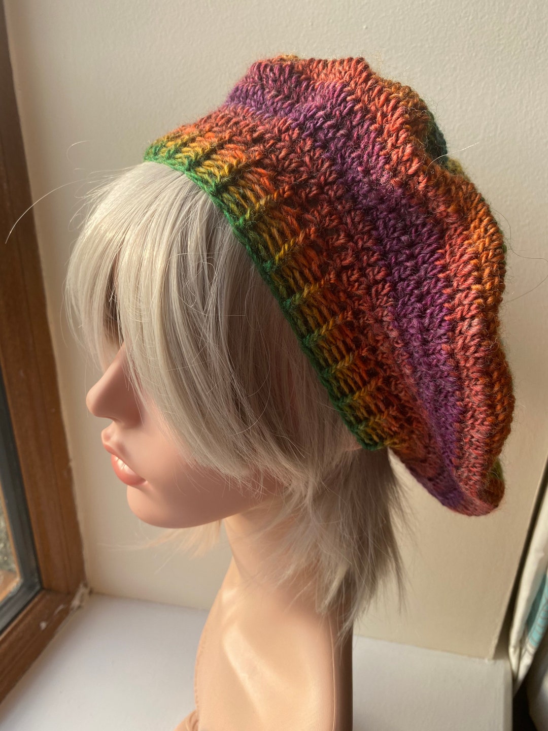 Handmade in Scotland Rainbow Slouch Hat Boho Beret Handmade Crochet Hat ...