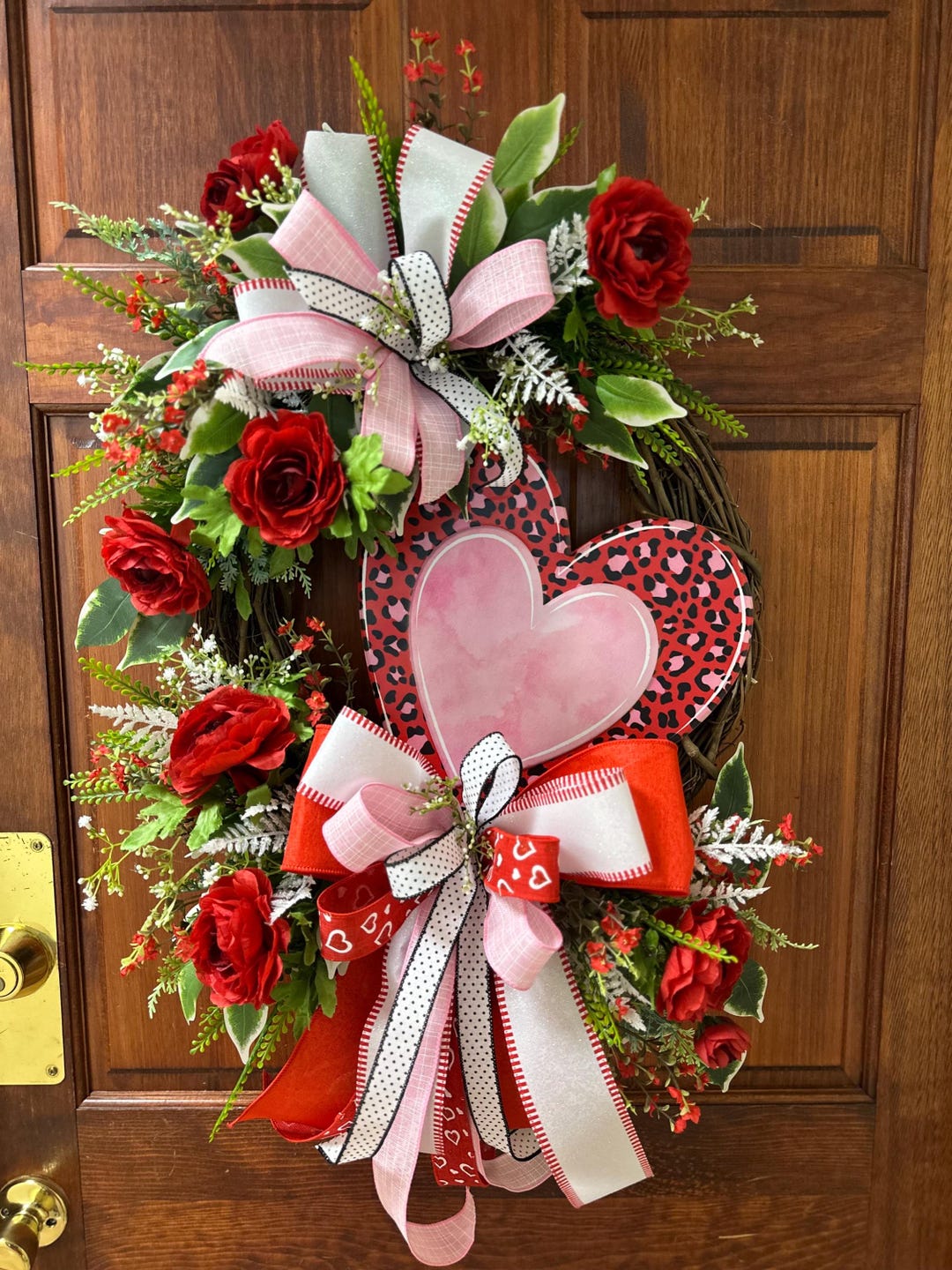 Valentines Day Wreath, Pink and Red Leopard Heart Floral Decor ...