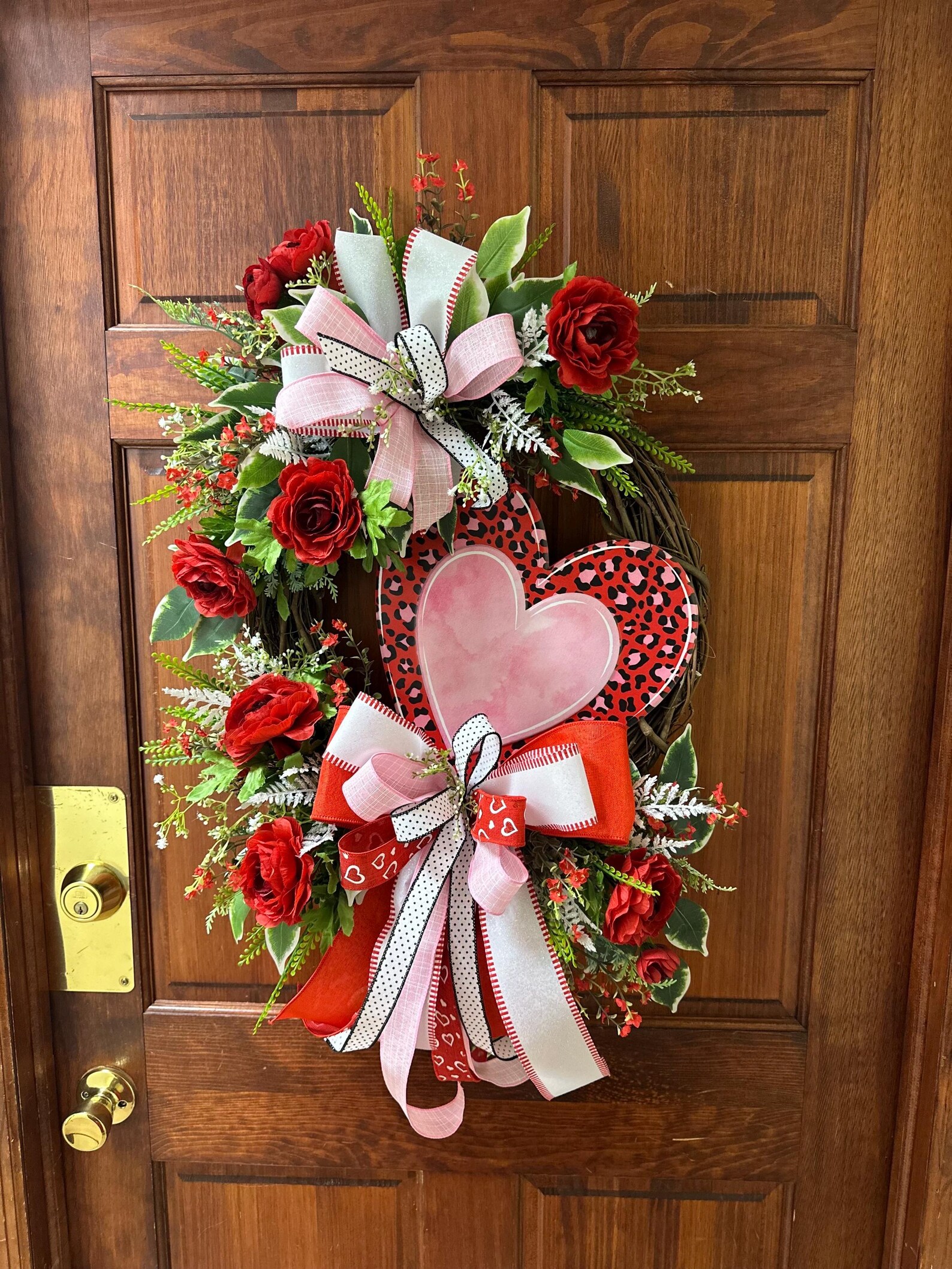 Valentines Day Wreath, Pink and Red Leopard Heart Floral Decor ...