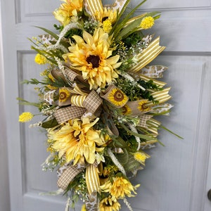 Spring Sunflower Swag Centerpiece, Welcome Door Decor, Summer Front ...