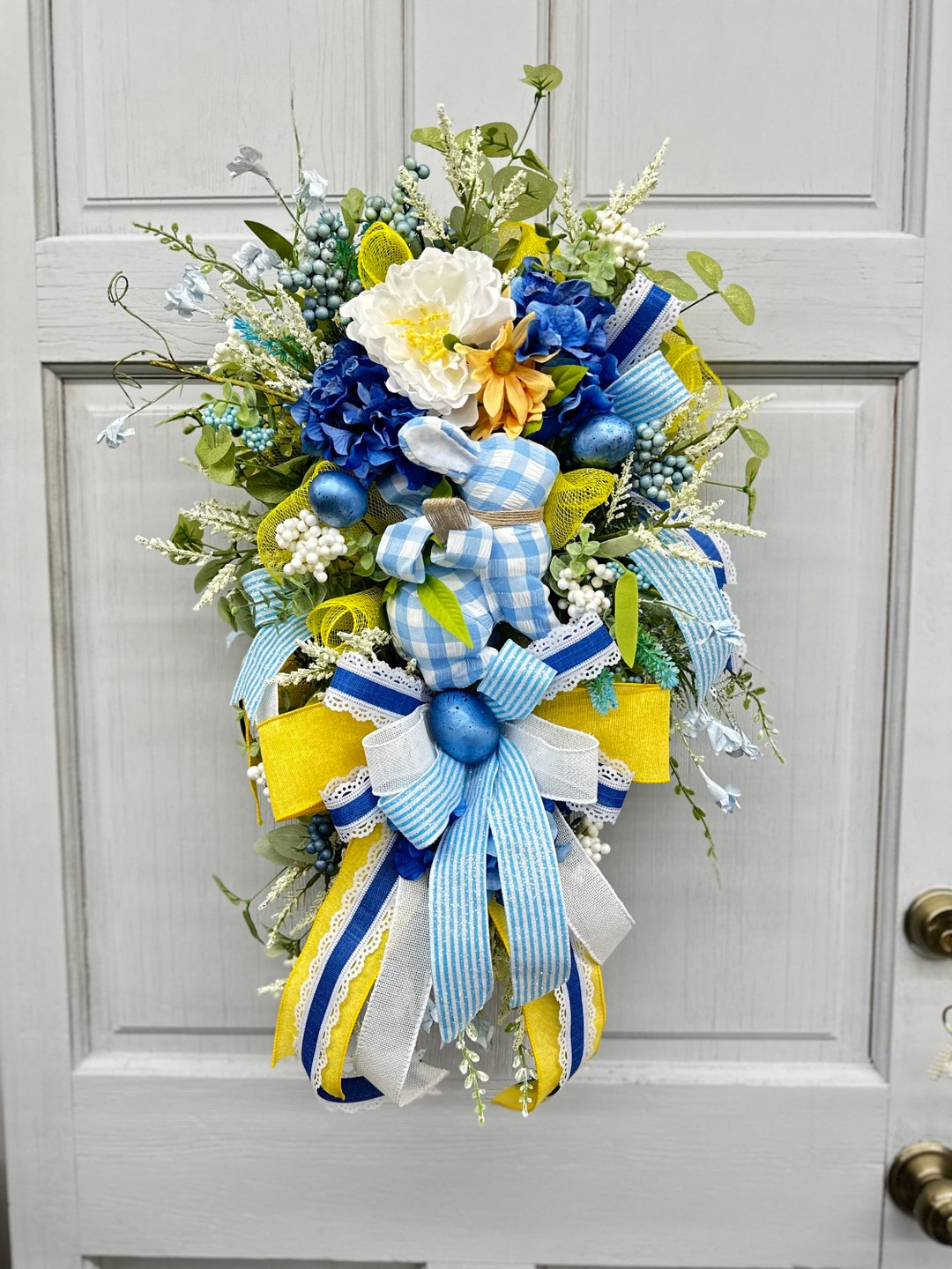 Easter Bunny Deco Mesh Swag for Front Door, Spring Teardrop Swag for ...