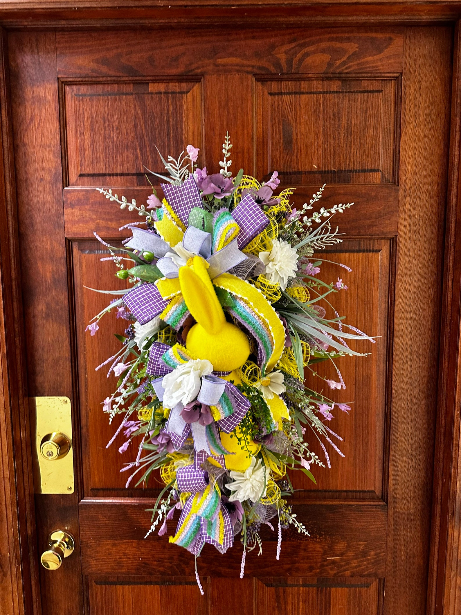 Flocked Easter Bunny Teardrop Swag, Floral Spring Door Decor - Etsy