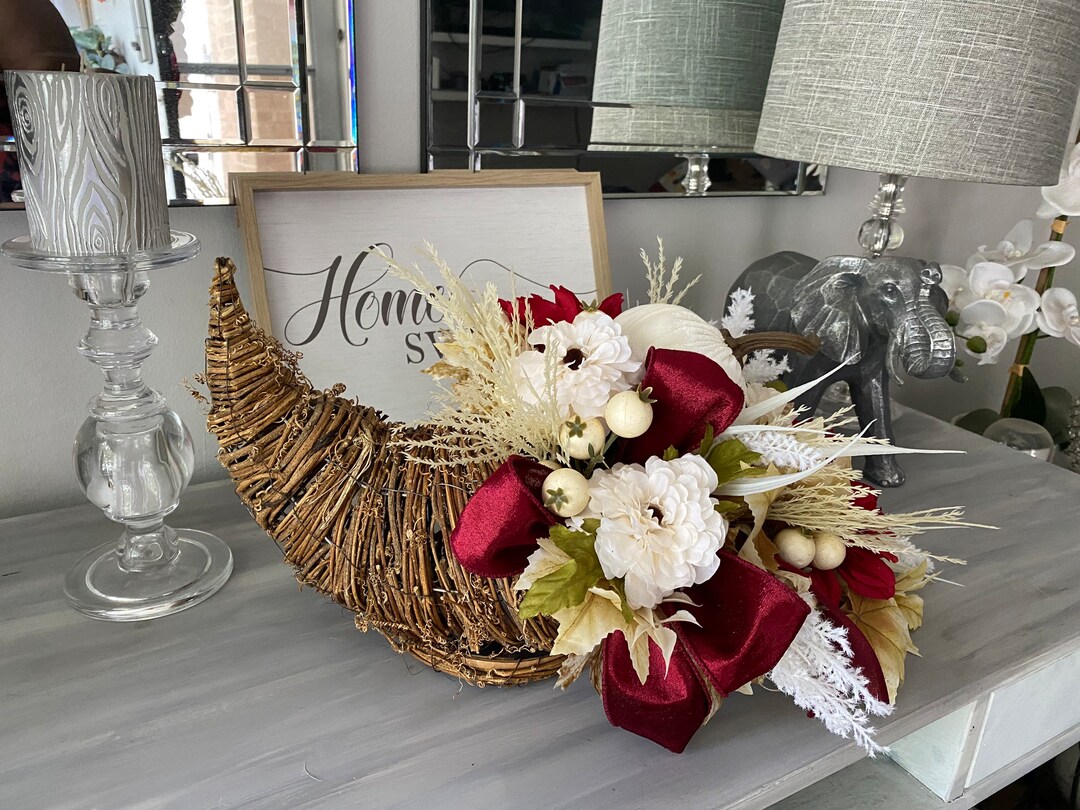 Fall Cornucopia Thanksgiving Centerpiece, Entryway Table Decor, Boho ...