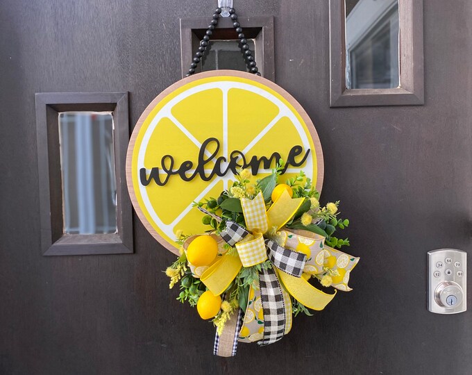 Lemon Welcome Door Hanger, Front Door Lemon Spring Decor, Gift for Her ...