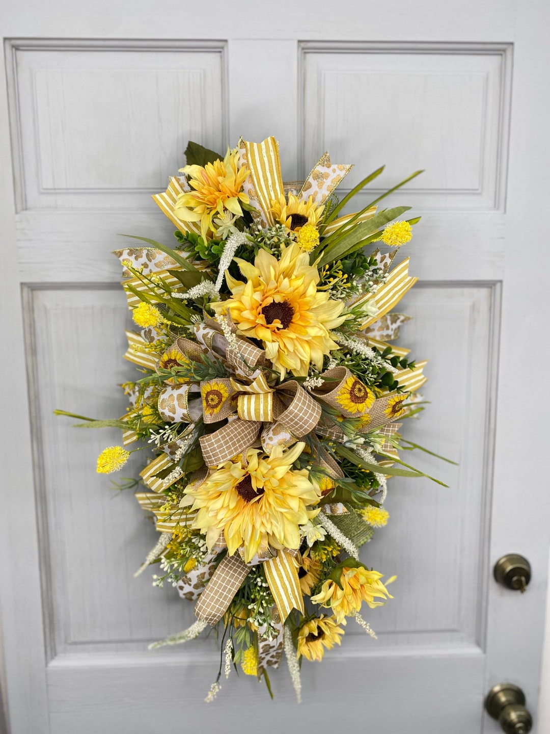 Spring Sunflower Swag Centerpiece, Welcome Door Decor, Summer Front ...