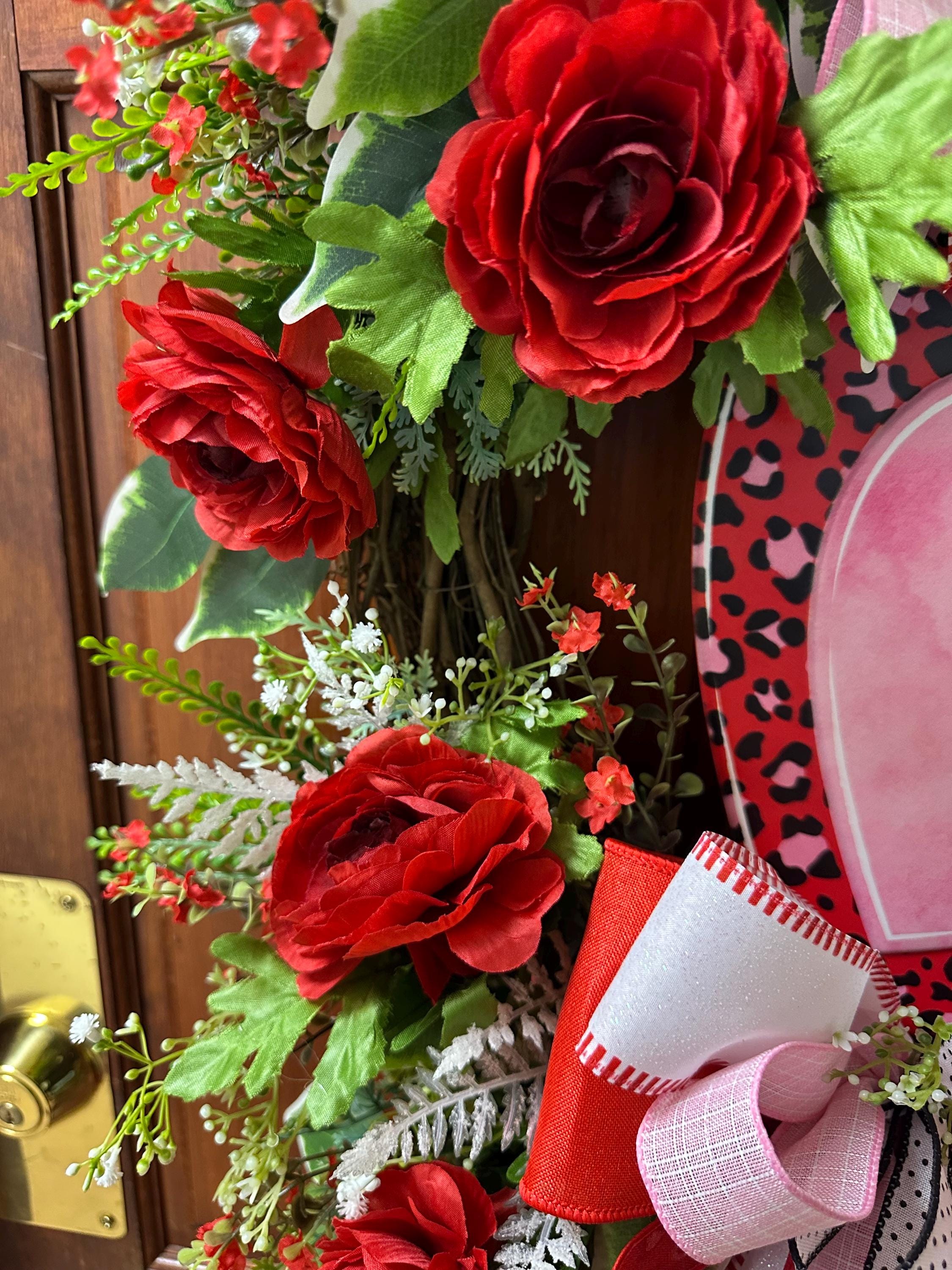 Valentines Day Wreath, Pink and Red Leopard Heart Floral Decor ...