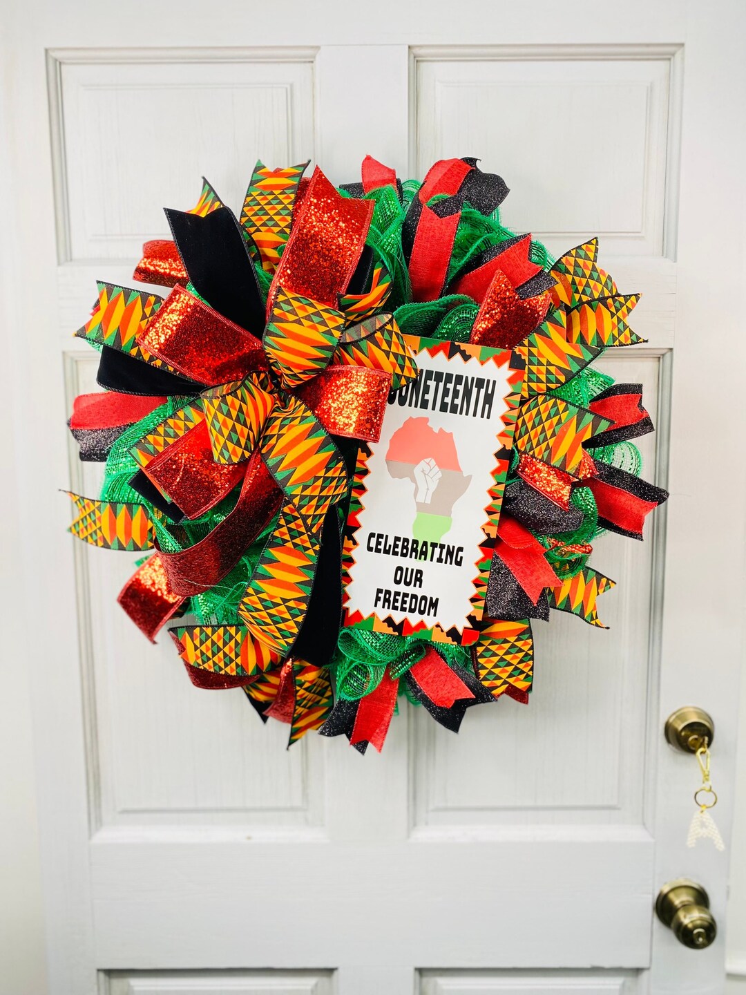 Juneteenth Decomesh Wreath for Front Door, African American History ...