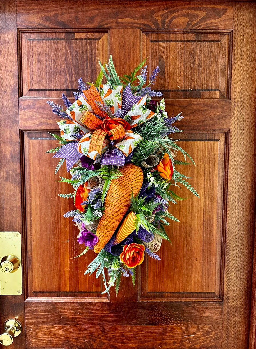 Carrot Patch Deco Mesh Swag for Front Door, Spring Teardrop Swag for ...