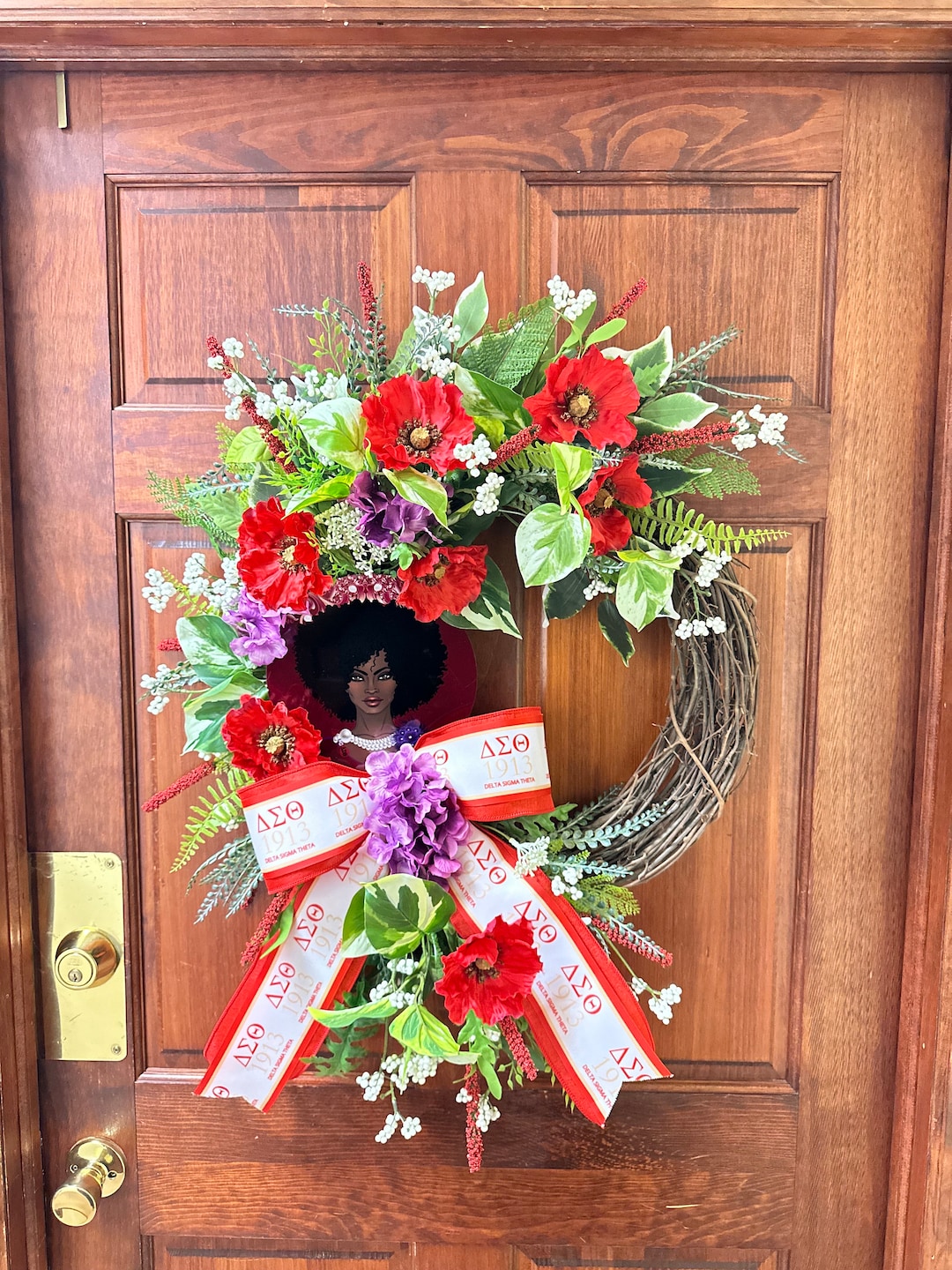 Delta Sigma Theta Sorority Wreath, Red Poppy Floral, DST Crossing Gift ...