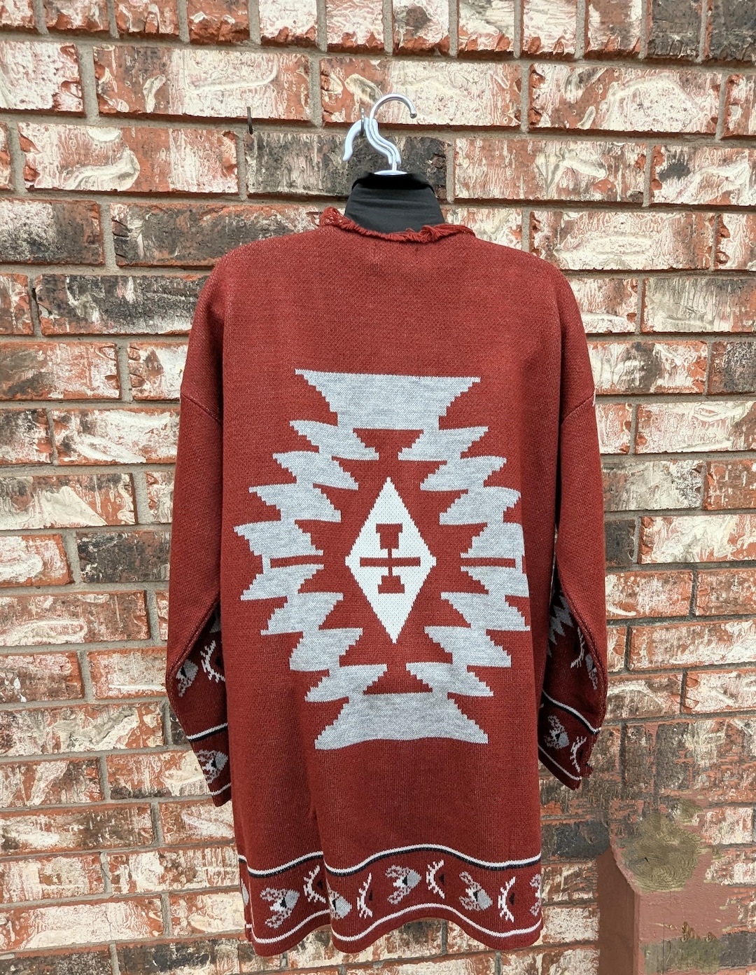 Native American Inspired Aztec Western Cardigan, Size Large, Red Brick ...