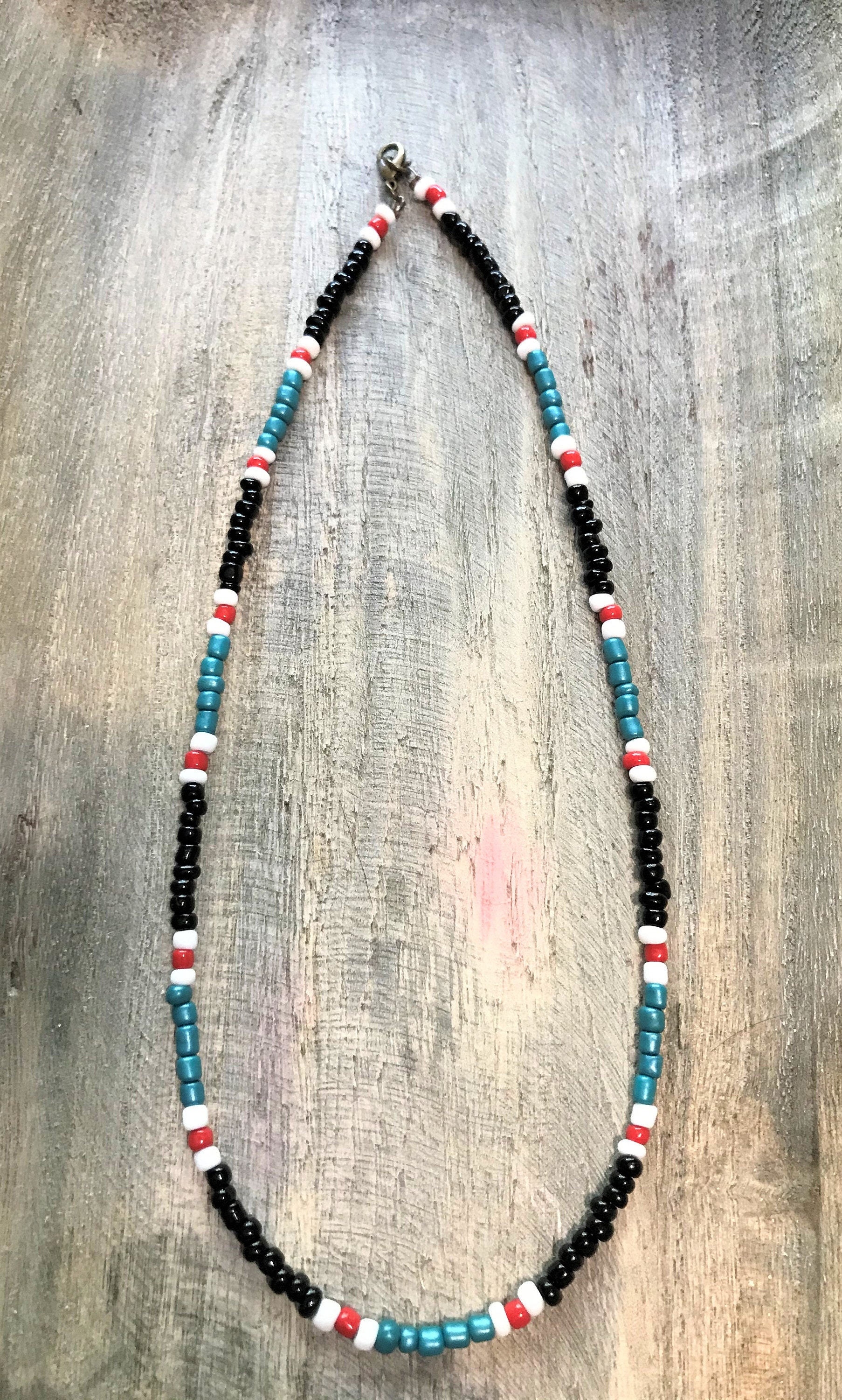 Native American Inspired Seed Bead Choker, Black, Turquoise, Red and ...