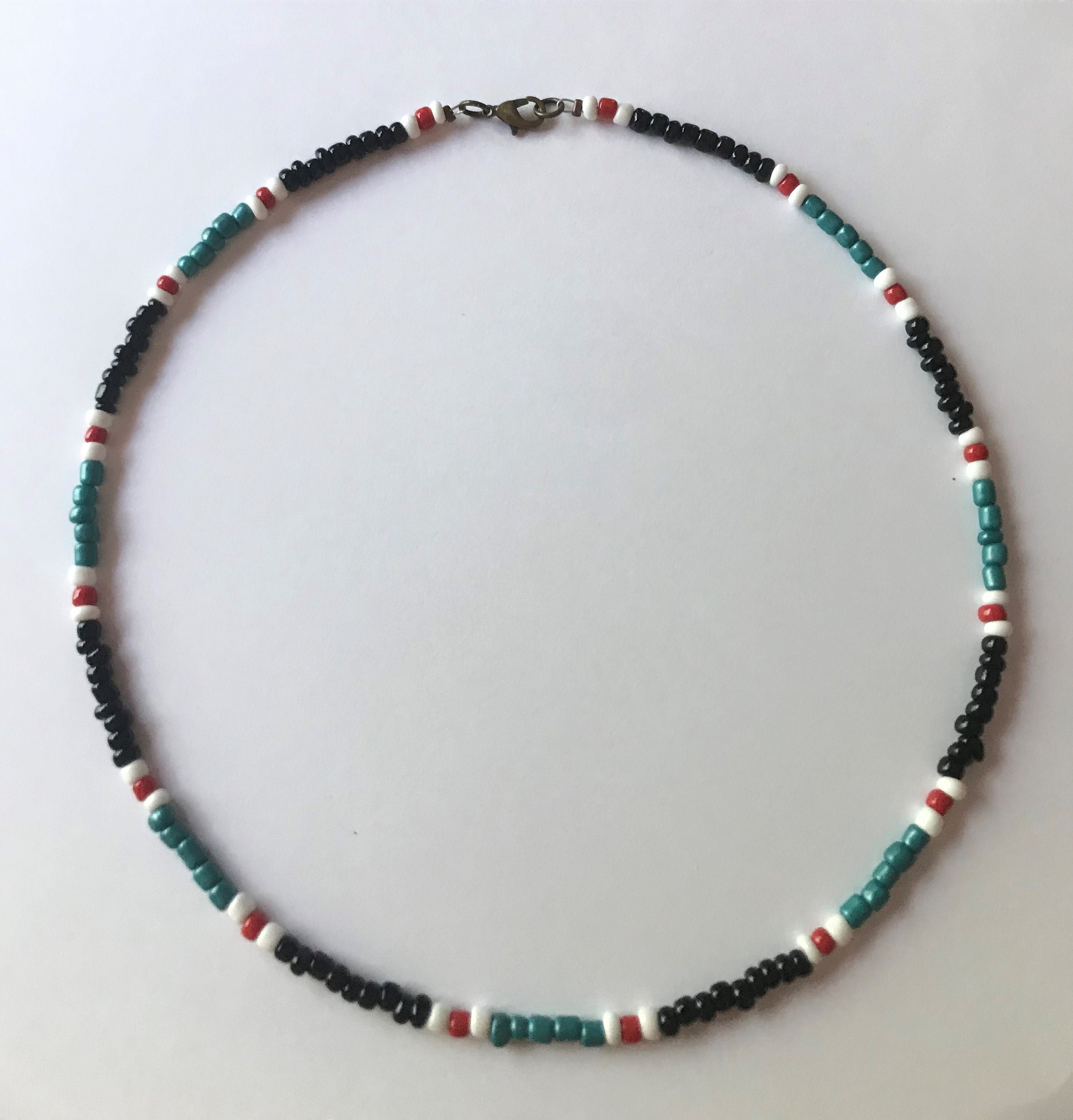 Native American Inspired Seed Bead Choker, Black, Turquoise, Red and ...