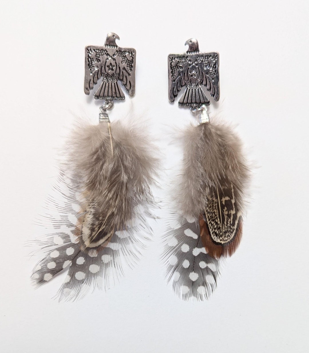 Thunderbird Feather Hippie Dangle Earrings. Hippie, Unisex, Boho ...