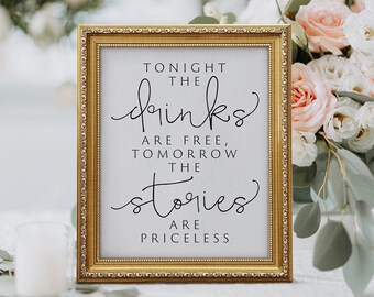 Printable Open Bar Sign Tonight's Drinks Are Free and | Etsy