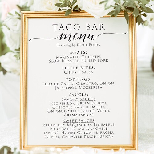Editable Taco Bar Menu Sign Fiesta Party Menu Mexican Party - Etsy