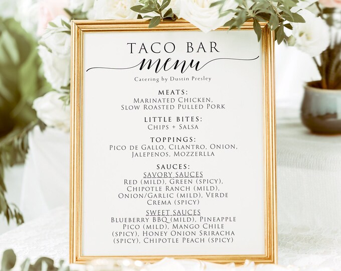 Printable Taco Bar Sign, DIY Fiesta, Bridal Shower, Baby Shower ...