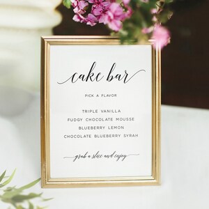 Printable Wedding Cake Bar Sign, Printable Cake Bar Sign, Dessert Table ...