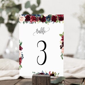 Floral Table Numbers Template, Table Numbers Printable, Table Numbers ...