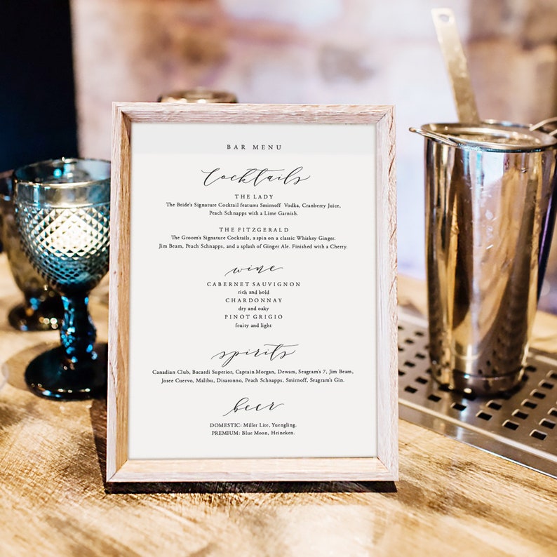 Printable Bar Menu Wedding Bar Menu Template Bar Menu Sign | Etsy