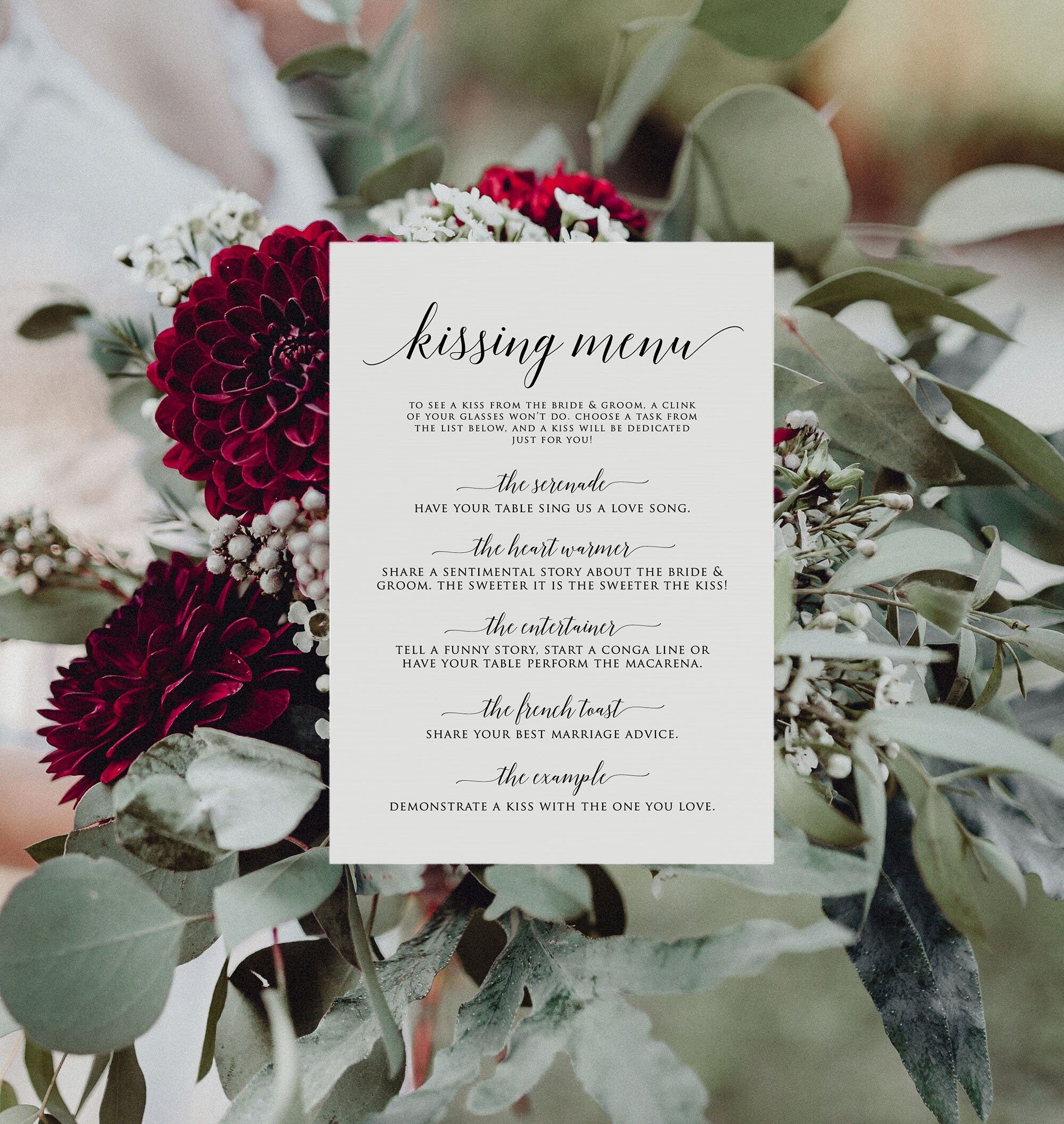 Kissing Menu Wedding Ideas Kissing Menu Printable Wedding - Etsy Canada