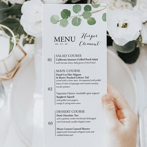 Greenery Menu Template, Wedding Menu Template, Printable Dinner Menu ...