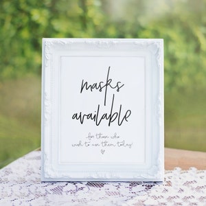 Masks Available Sign, Masks Sign for Wedding, Wedding Masks Sign, Mask ...