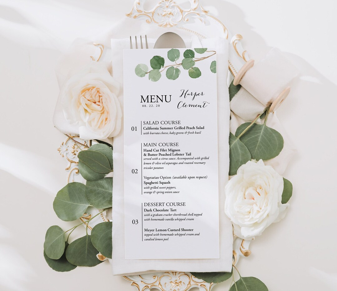 Greenery Menu Template, Wedding Menu Template, Printable Dinner Menu ...