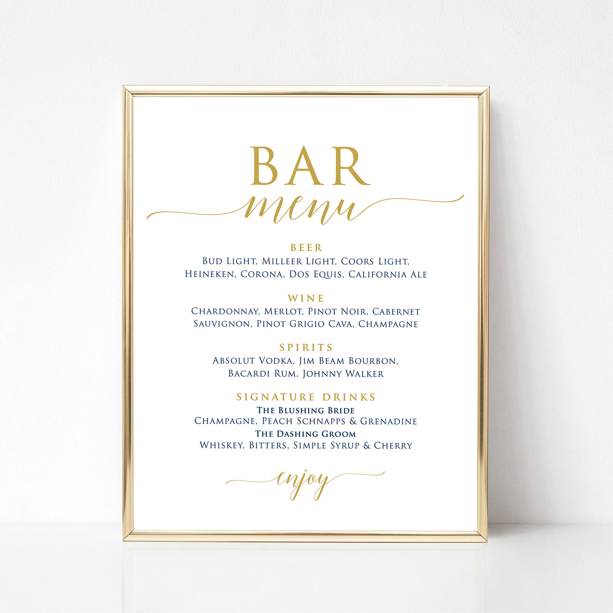 Wedding Bar Menu Bar Menu Template Printable Bar Menu Sign | Etsy