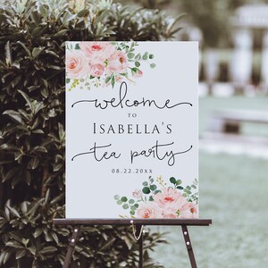 Floral Tea Party Welcome Sign Template, Printable Baby Shower Tea Party ...