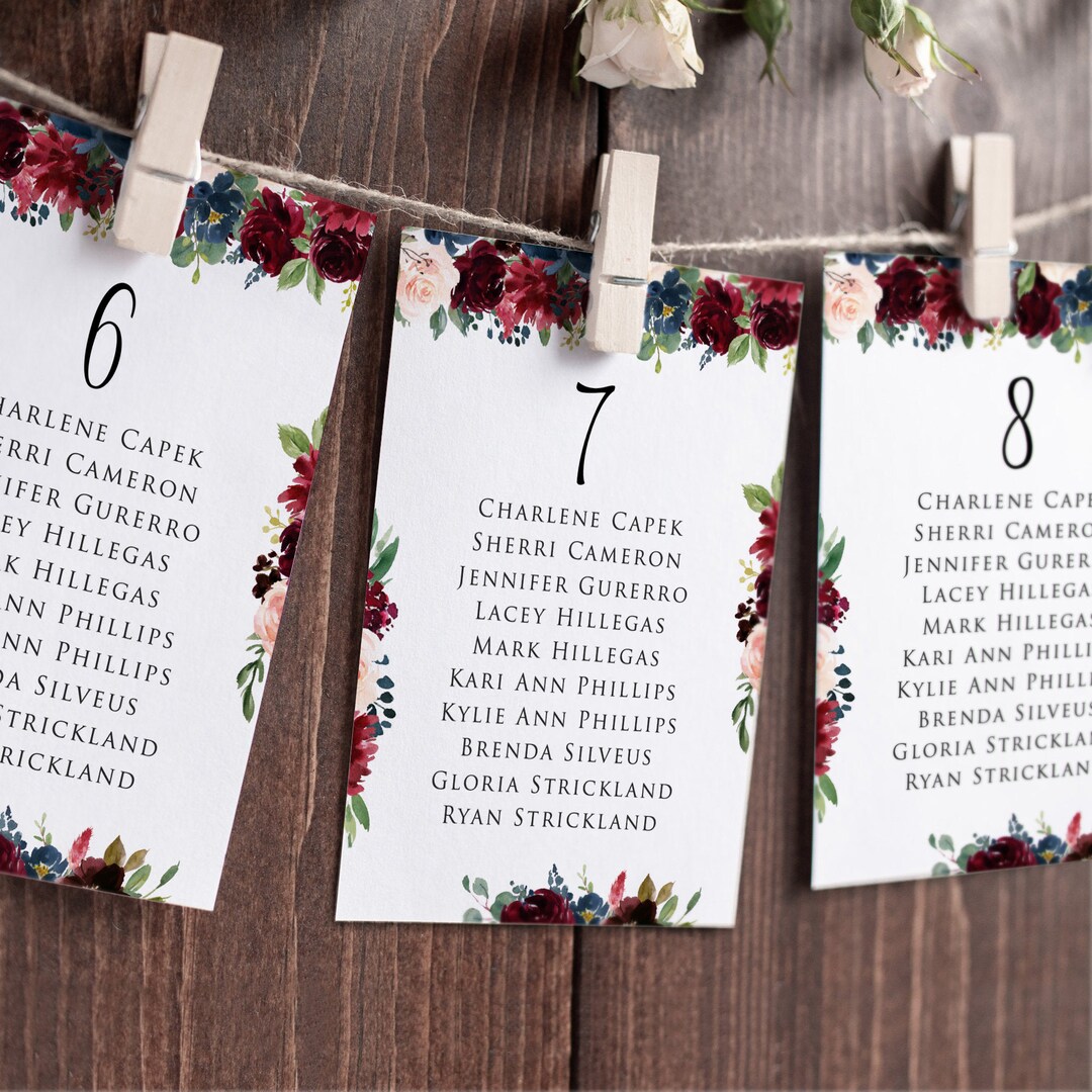 Printable Floral Seating Chart Template, Wedding Seating Chart ...