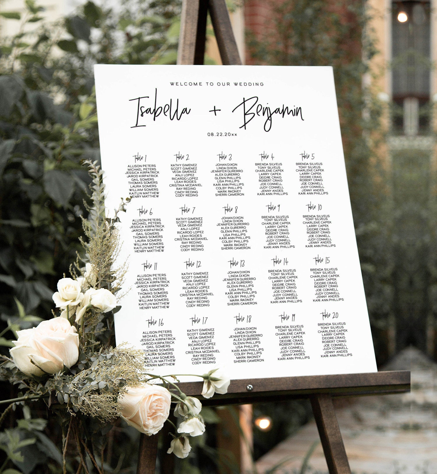 Standard Size Of Wedding Seating Chart