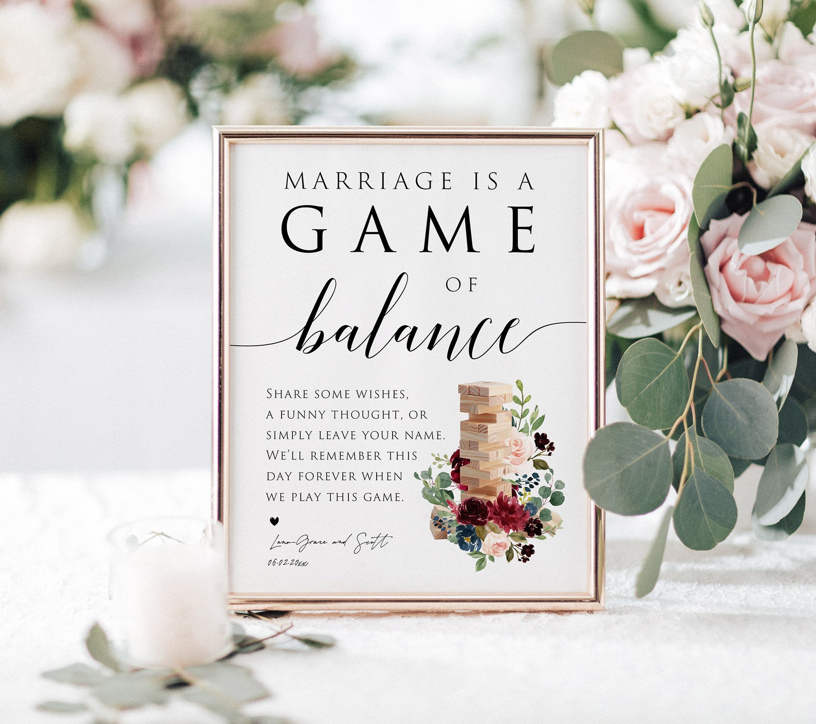 Jenga Wedding Guest Book Sign Floral Jenga Sign Marriage is - Etsy