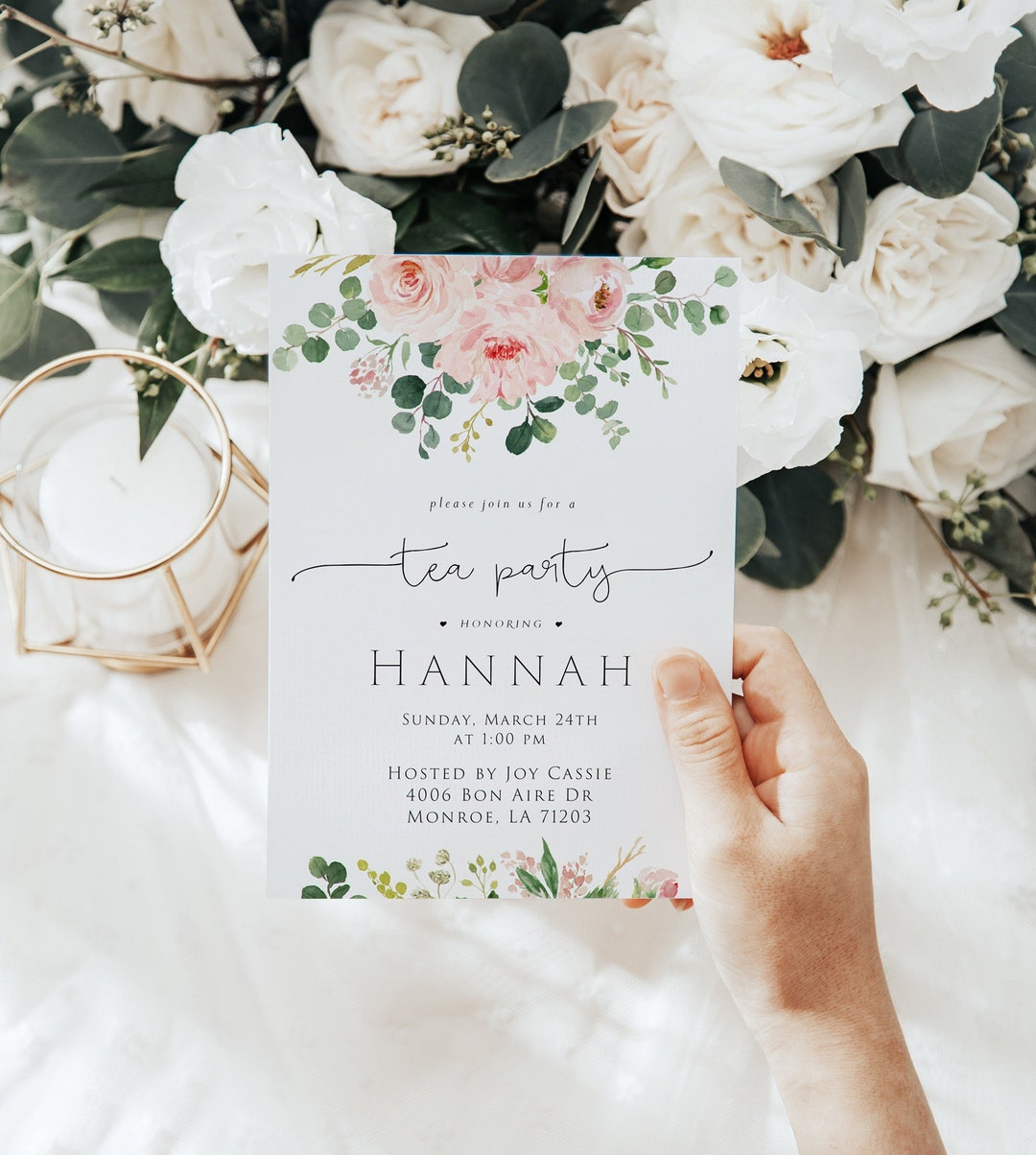 Blush Floral Tea Party Invitation, Floral Tea Party Invitation, Tea ...