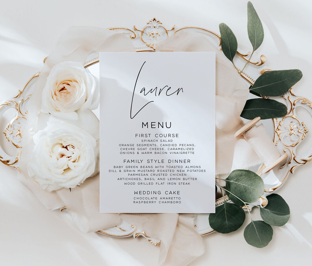 Minimalist Wedding Menu Template, Editable Menu Template, Modern Menu ...
