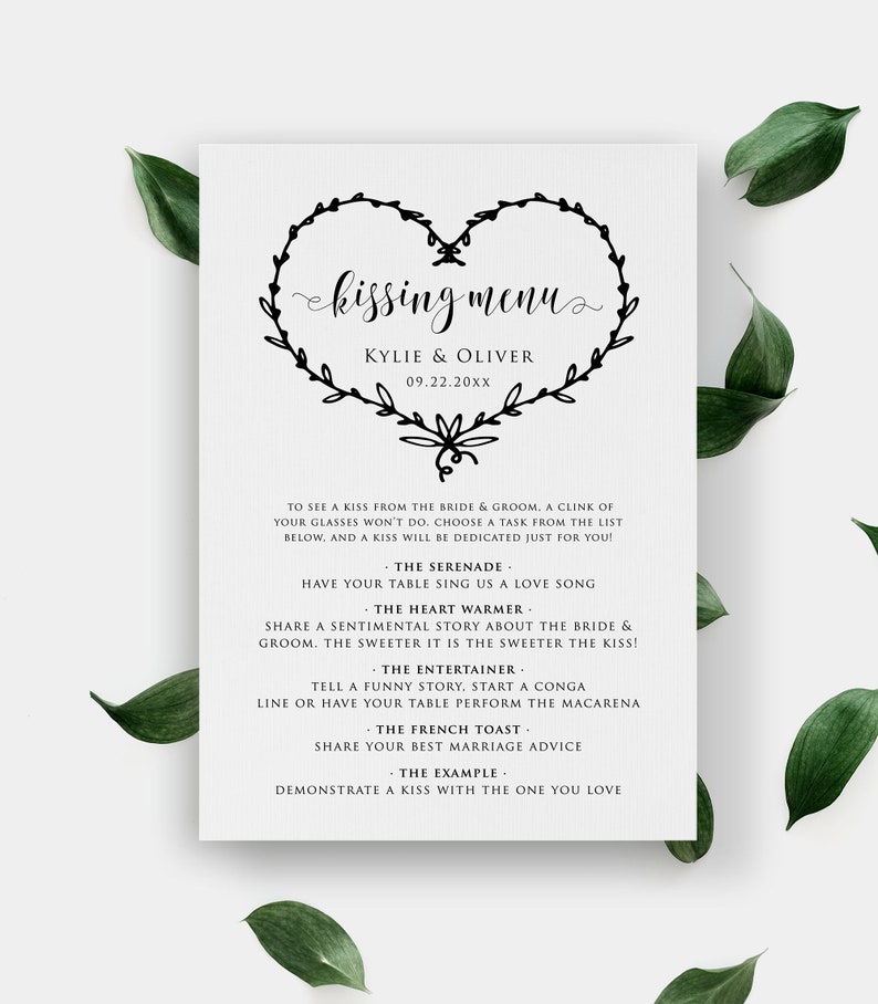 Kissing Menu Wedding Ideas Kissing Menu Printable Wedding - Etsy