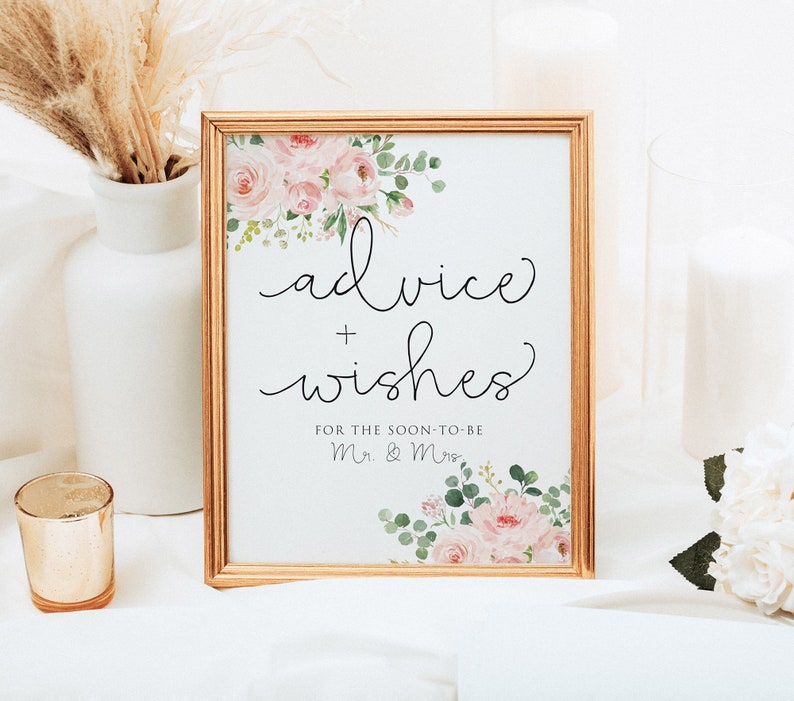 Printable Advice And Wishes Sign Floral Advice And Wishes Etsy