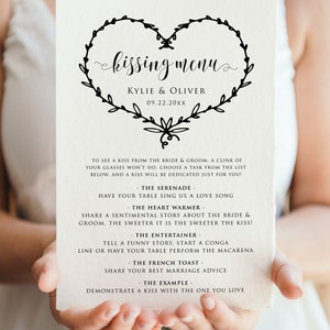 Kissing Menu, Wedding Ideas, Kissing Menu Printable, Wedding Games ...